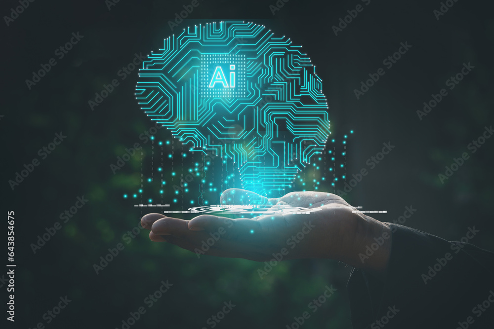 Hand with a line brain network technology for OpenAi .Data in the ...