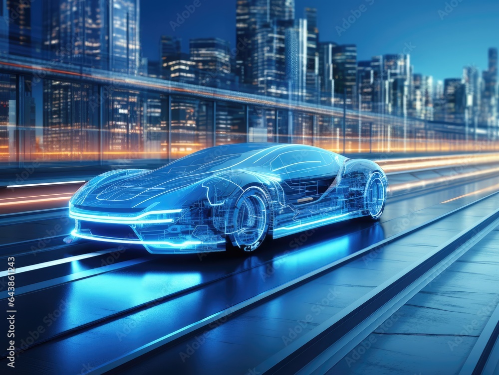 car or vehicle open headlamp parked in futuristic modern concept ...