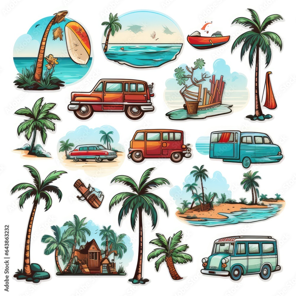 Summer holiday set, wardrobe items for traveling and relaxing on the ...