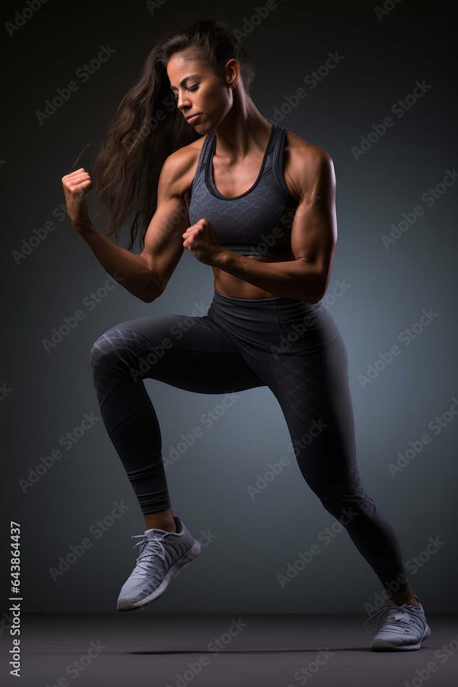 Woman athlete improving her lean physique with toning body movements in ...