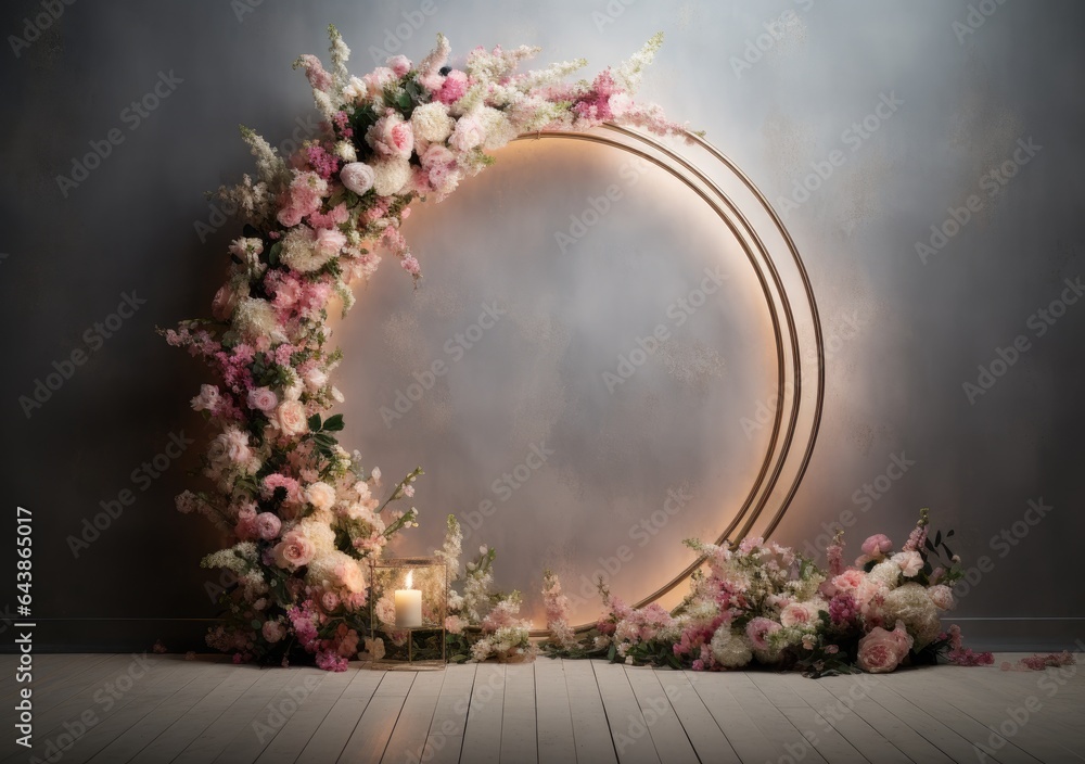 floral hoop digital backdrops. shoot set up with prop Flower and wood ...