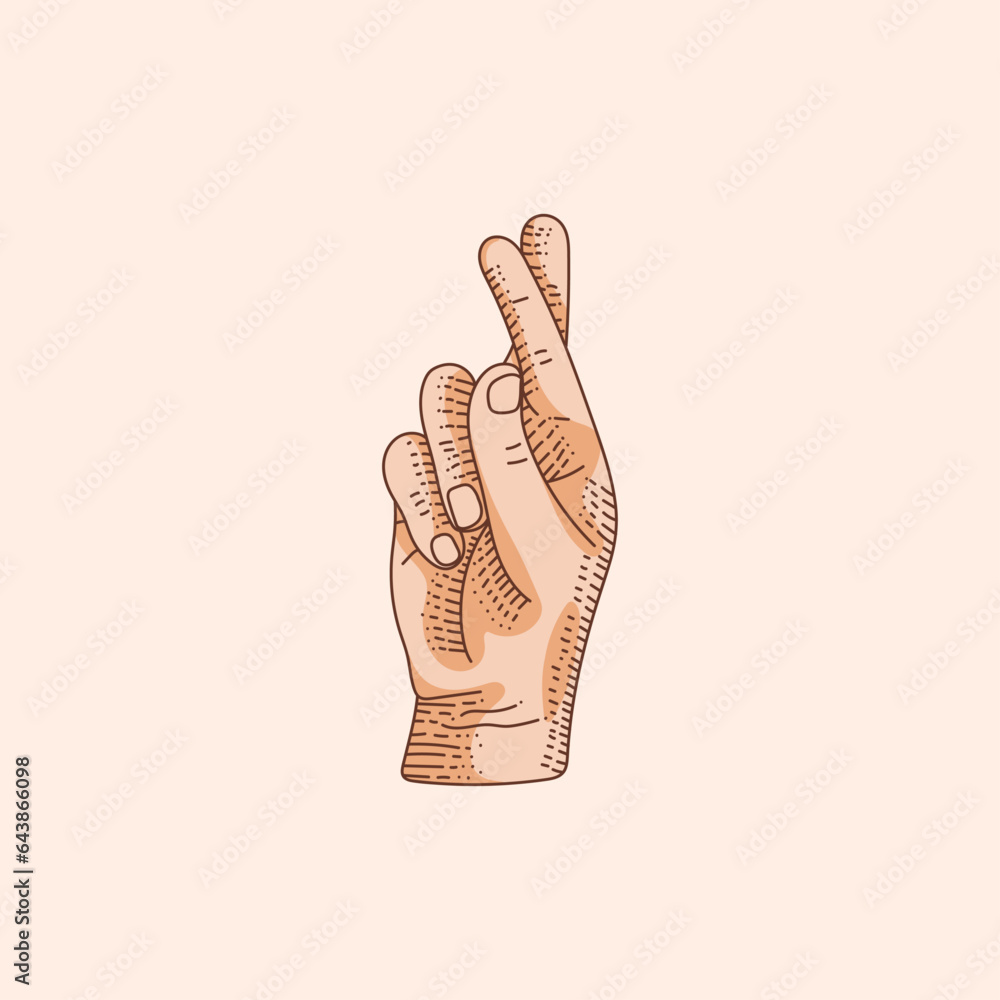 Gesture. Lucky sign. Stylized hand with two fingers crossed. Middle ...