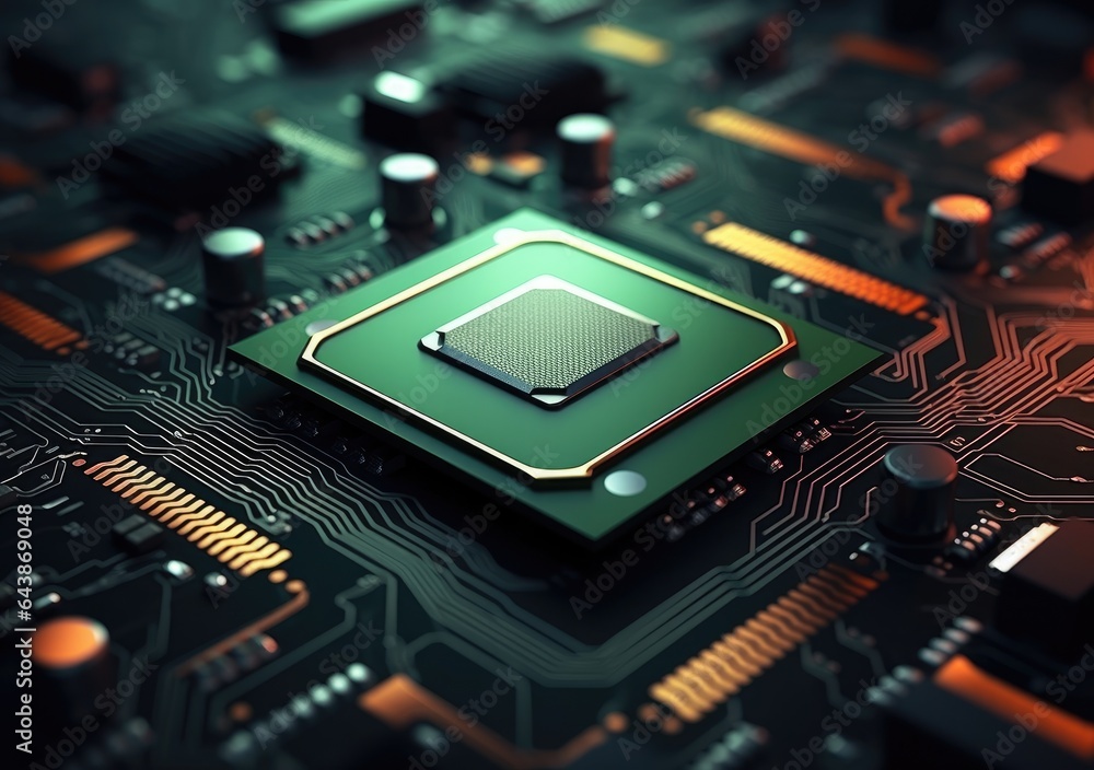 Advanced Technology Concept Visualization, Circuit Board CPU Processor Microchip Starting ...