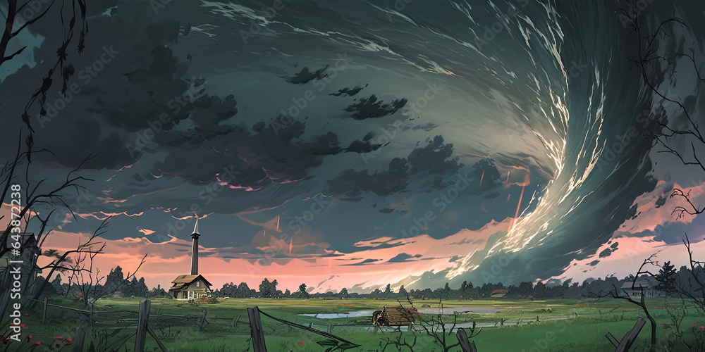 Anime tornado storm background bad weather cartoon whirlwind, generated ...