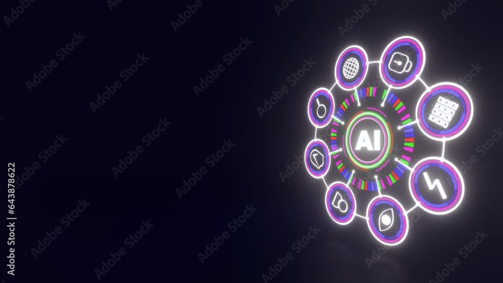 3D render animation of Artificial intelligence and Automated machine learning language blue ...