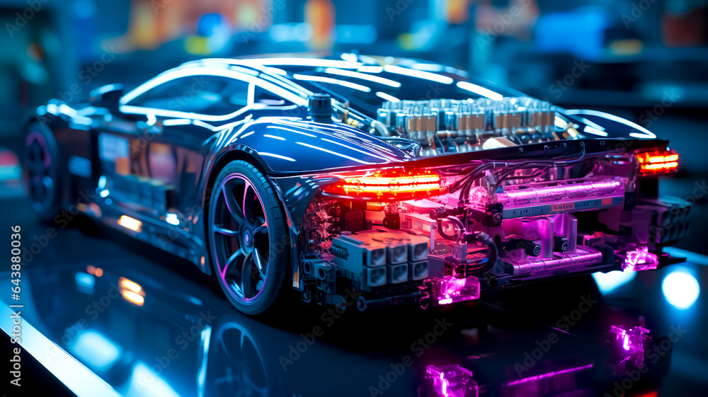 EV electric car system or futuristic automotive technology with ...