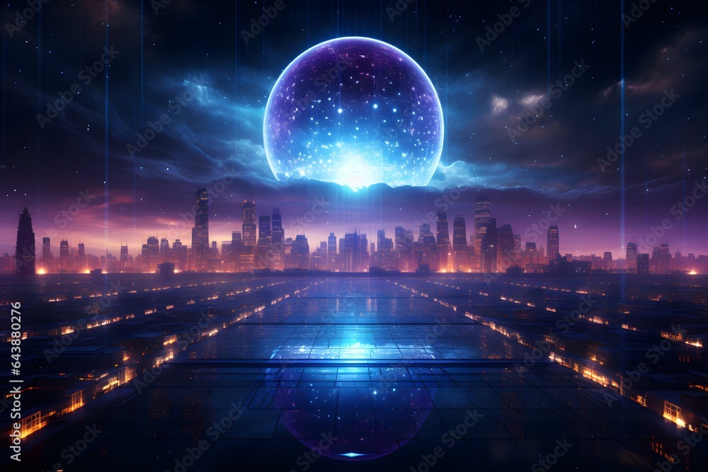 Holographic cyberspace cyberpunk grid planet simulation. Generated Ai ...