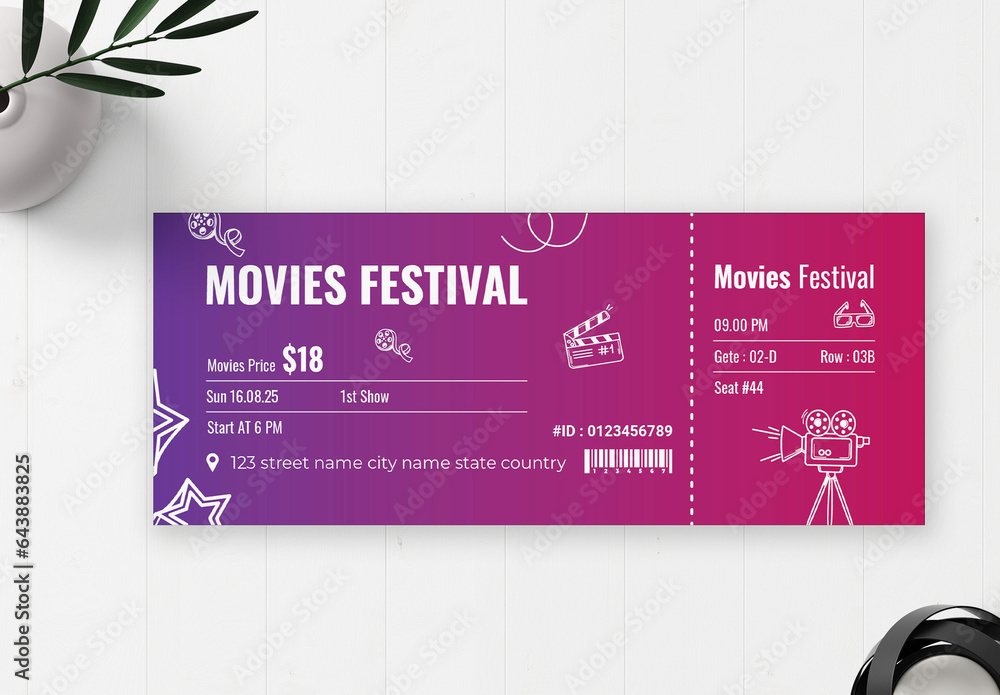 Movies Festival Event Ticket Stock Template | Adobe Stock