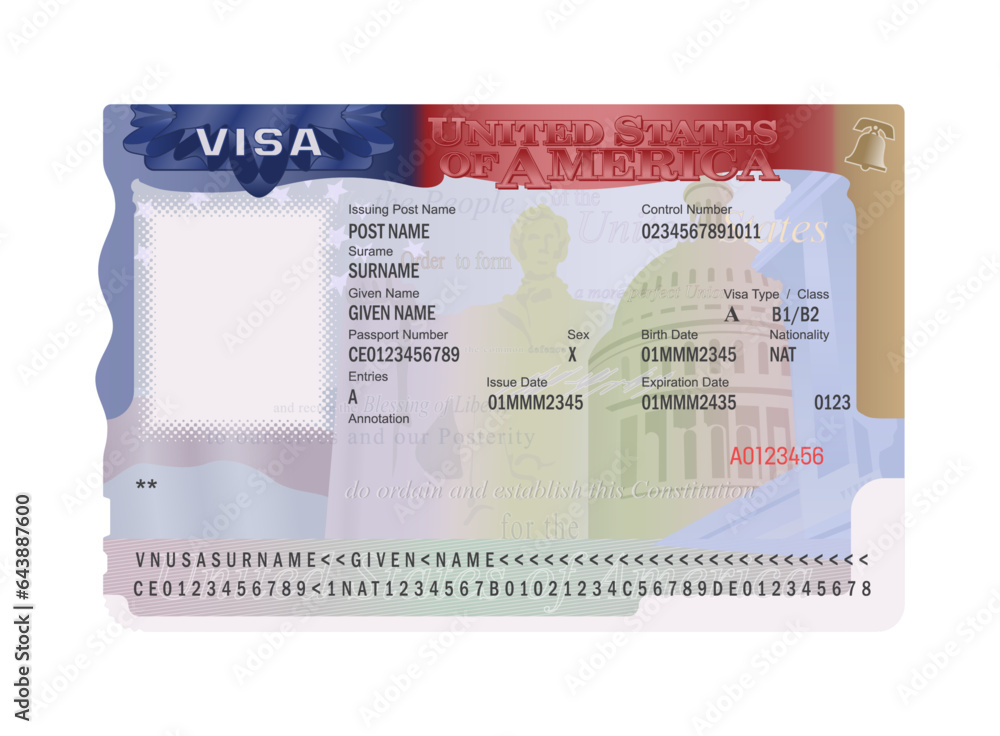 USA visa sticker template on a white background, vector illustration ...