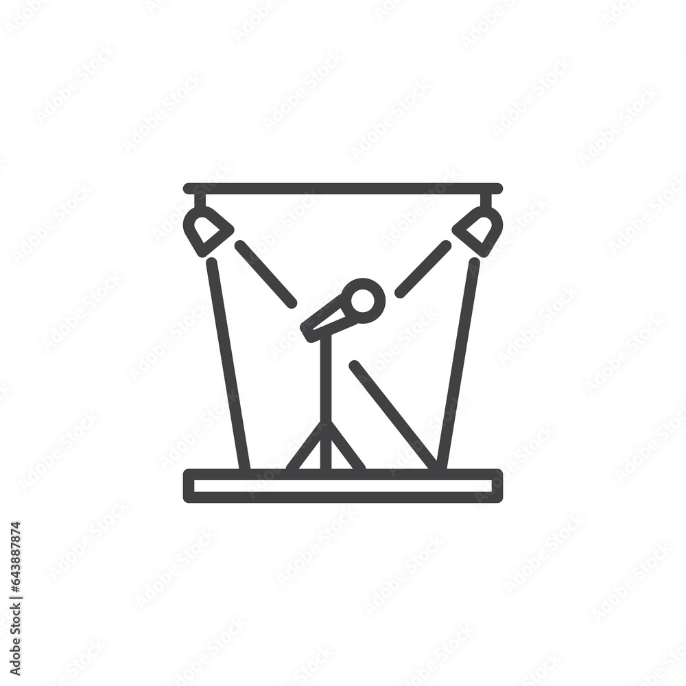Stage with spotlight and microphone line icon Stock Vector | Adobe Stock