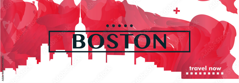 USA Boston city red banner with abstract shapes of skyline, cityscape ...