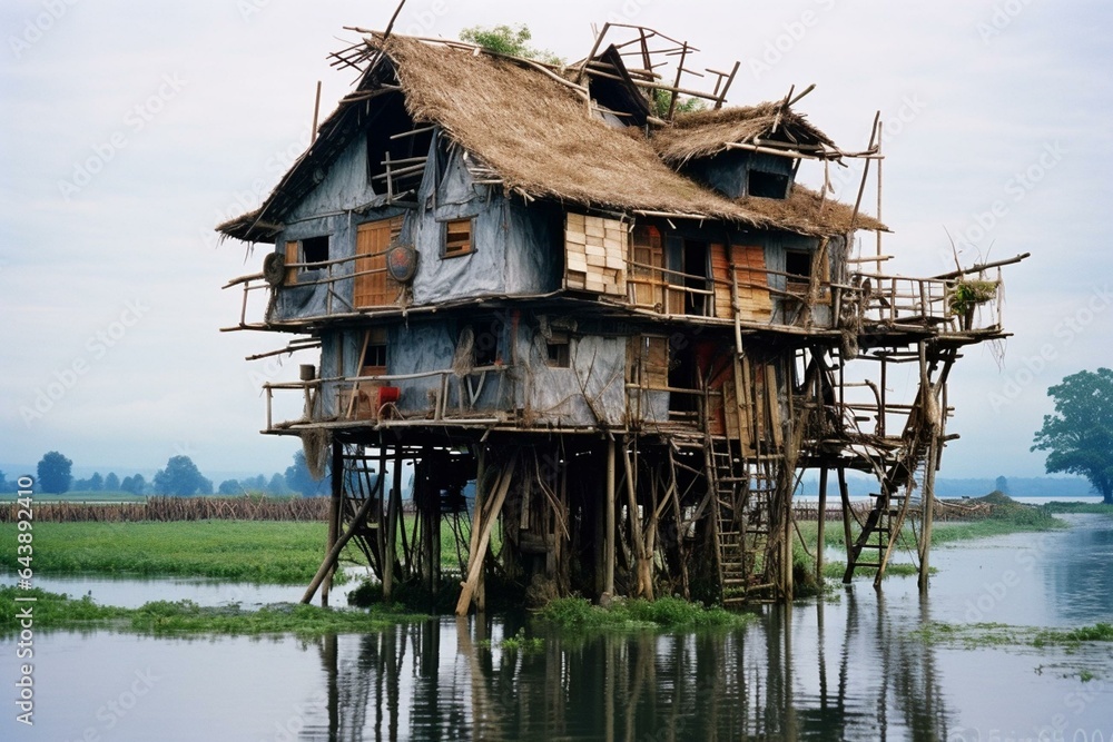 A traditional house raised on stilts. Keywords: traditional, house ...