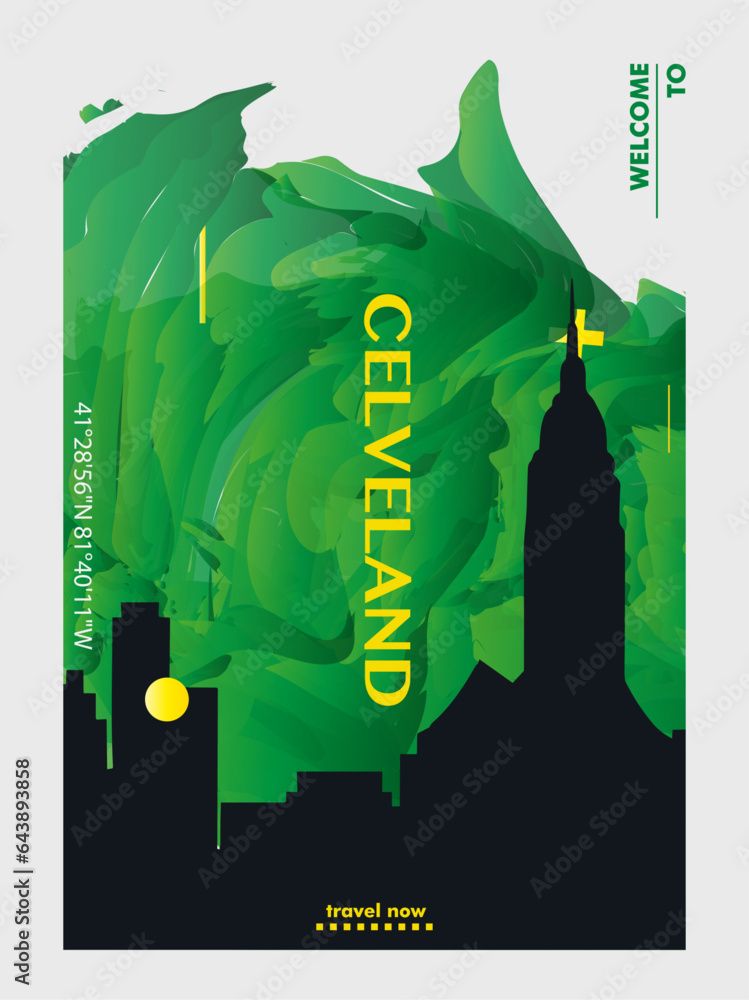 USA Cleveland city green poster with abstract shapes of skyline ...