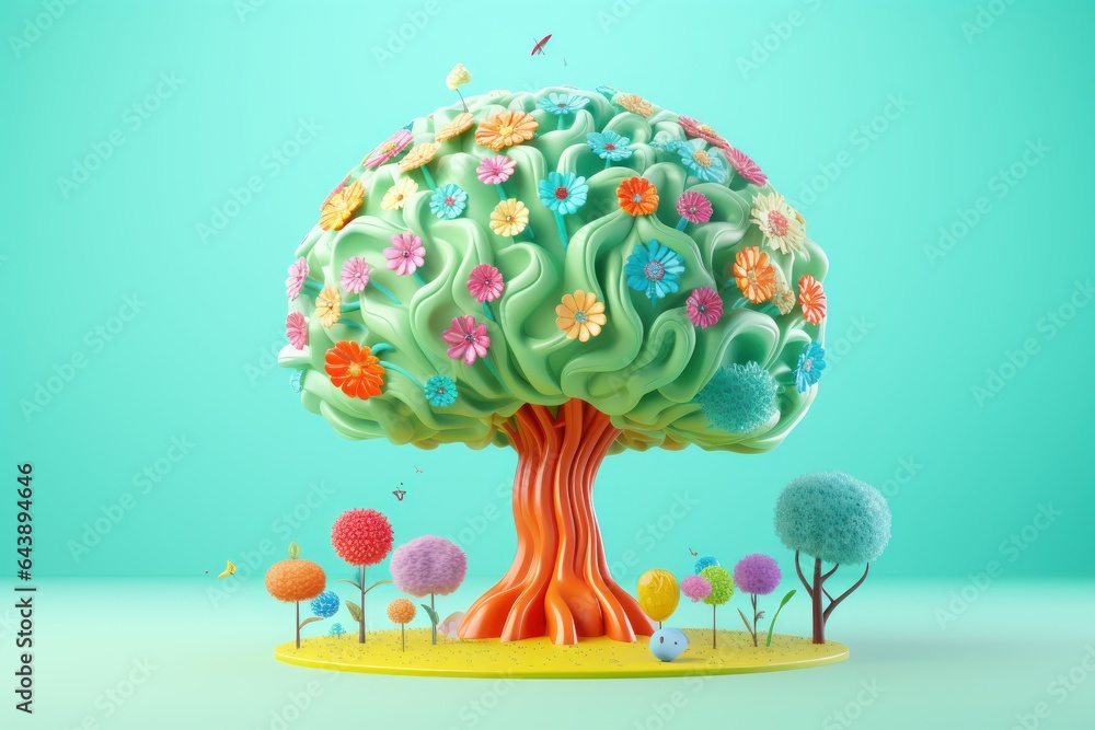 Brain Plant Growing 3D Rendering, Creativity growth, Thinking Positive ...