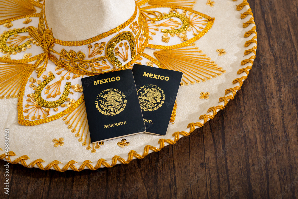 Mexican Passport On Charro Hat Mariachi Hat And Mexican Passport 7711