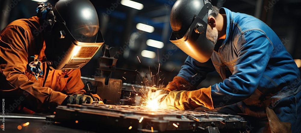 Photo & Art Print welding worker team working arc weld metal joint ...