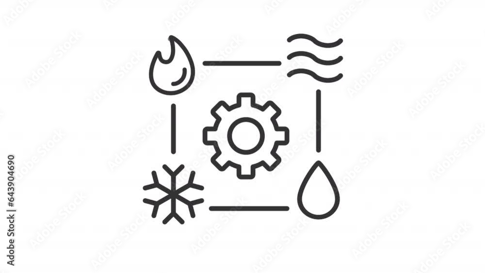 Black thin line animation of HVAC system, HD video with transparent ...