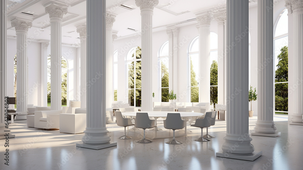 white office meeting room corner with columns 3d render Stock ...