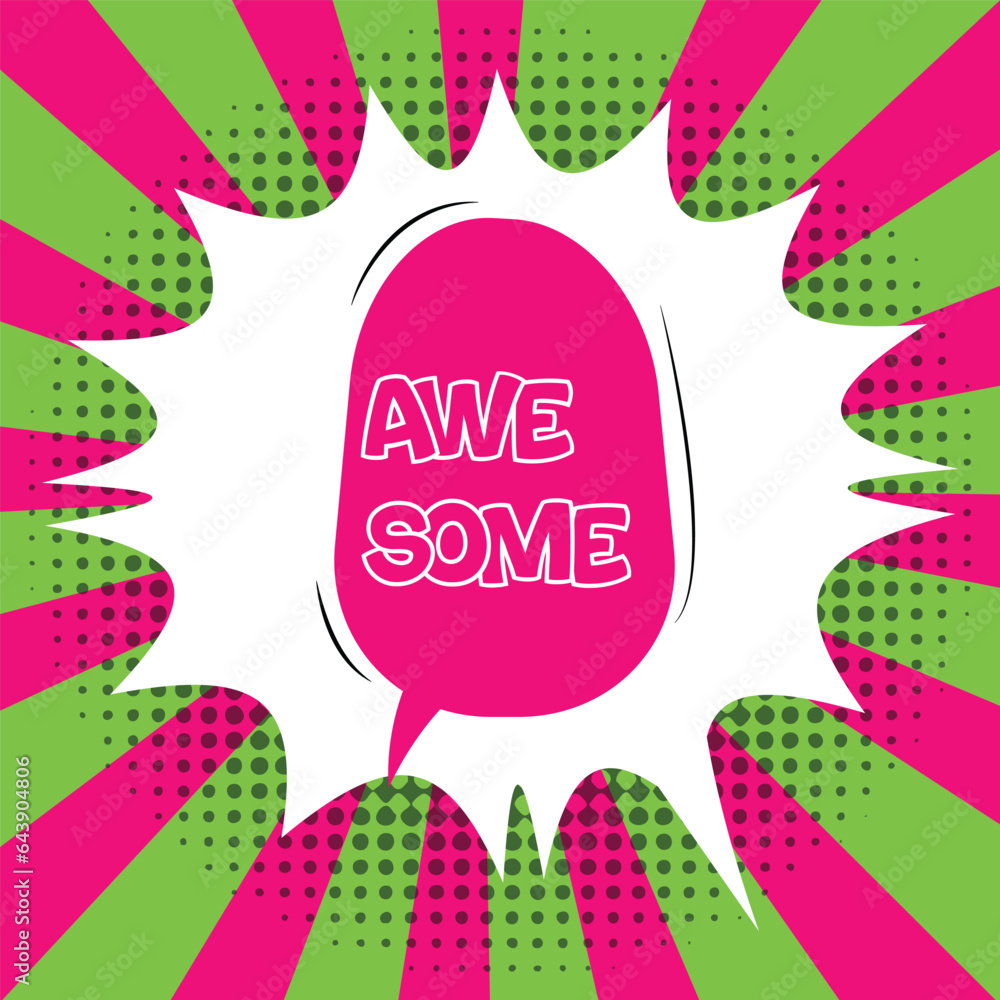 Comic speech bubble with expression text awe some!, stars and clouds ...