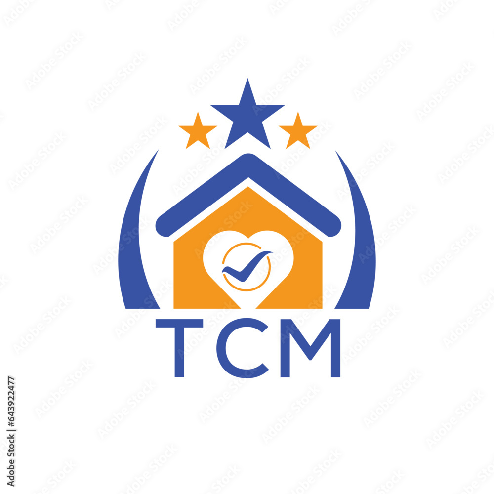 TCM House logo Letter logo and star icon. Blue vector image on white ...