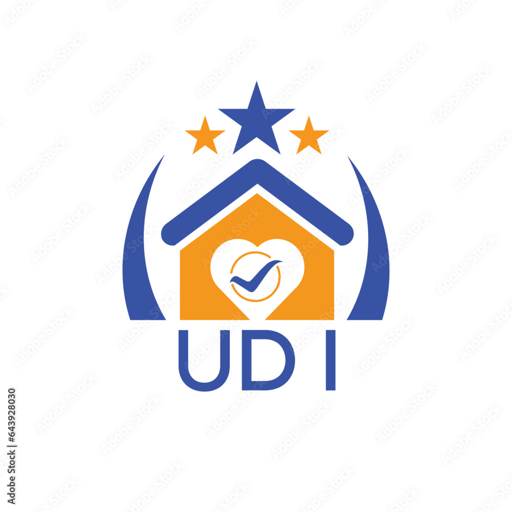 UDI House logo Letter logo and star icon. Blue vector image on white ...