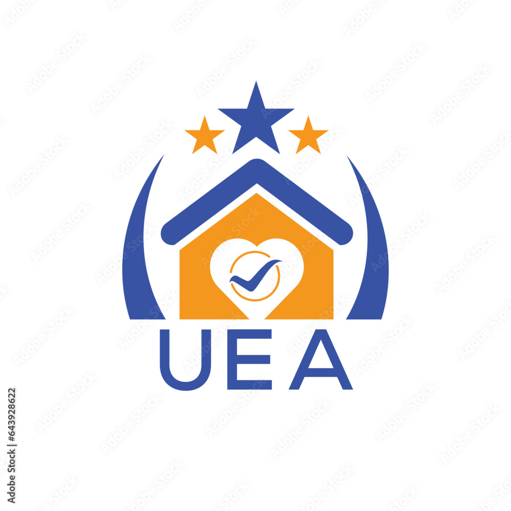 UEA House logo Letter logo and star icon. Blue vector image on white ...