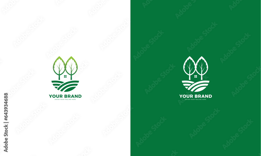 Green tree house logo, vector graphic design Stock Vector | Adobe Stock
