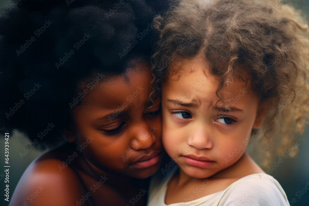 sad kids, the oldest kid comfort her sibling. Stock Photo | Adobe Stock