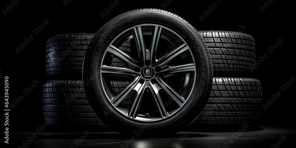 New Car Wheels on the Left Side of the Image, Set Against a Sleek Black ...