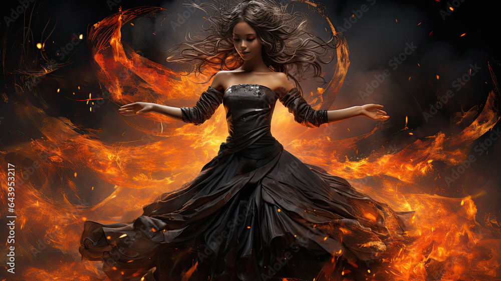 Fiery Fantasy Dance: Manga Girl Dissolving into Flames Stock Photo ...