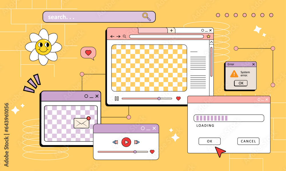 aesthetic retro 90s browser PC computer. Cute old computer ui elements ...