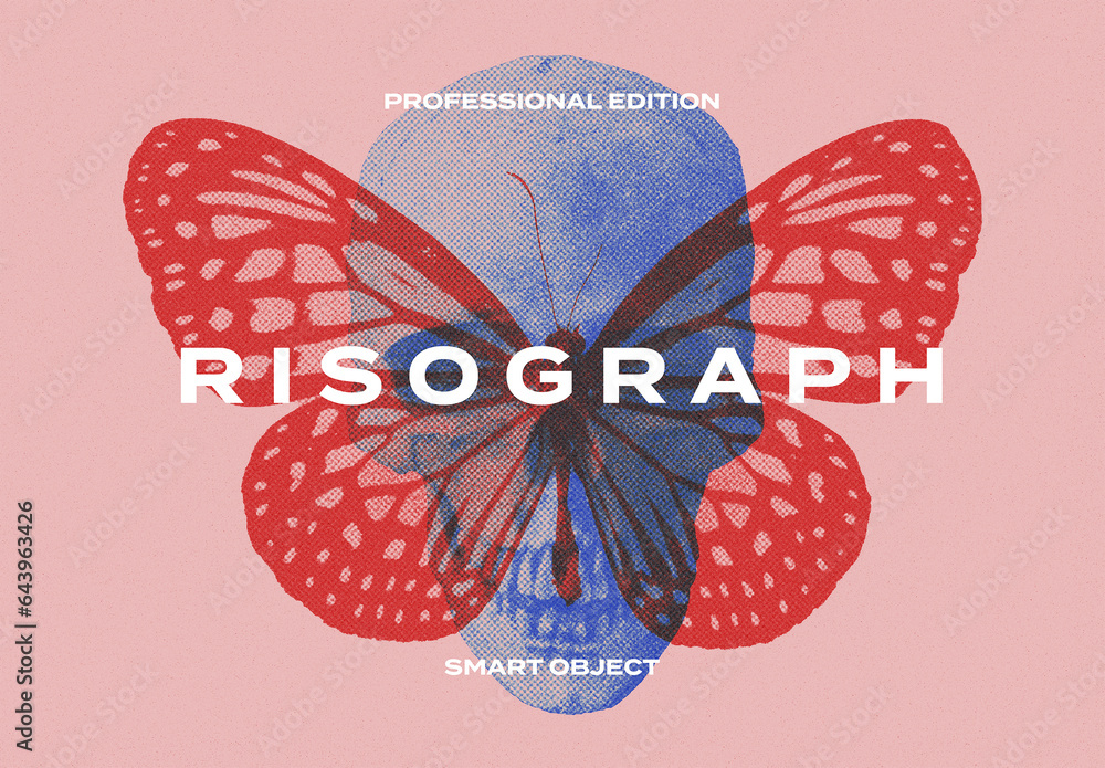 Grain Risograph Photo Effect Mockup Template Paper Texture Overlay ...