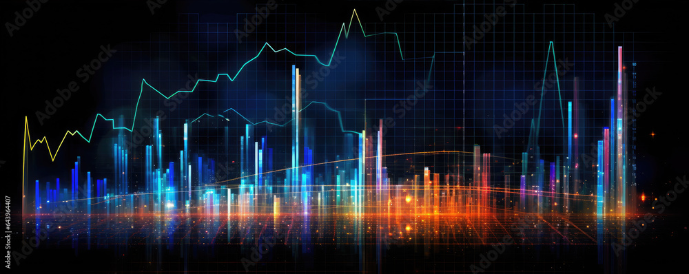 Futuristic graph and chart hologram. Abstract holographic chart, graph ...