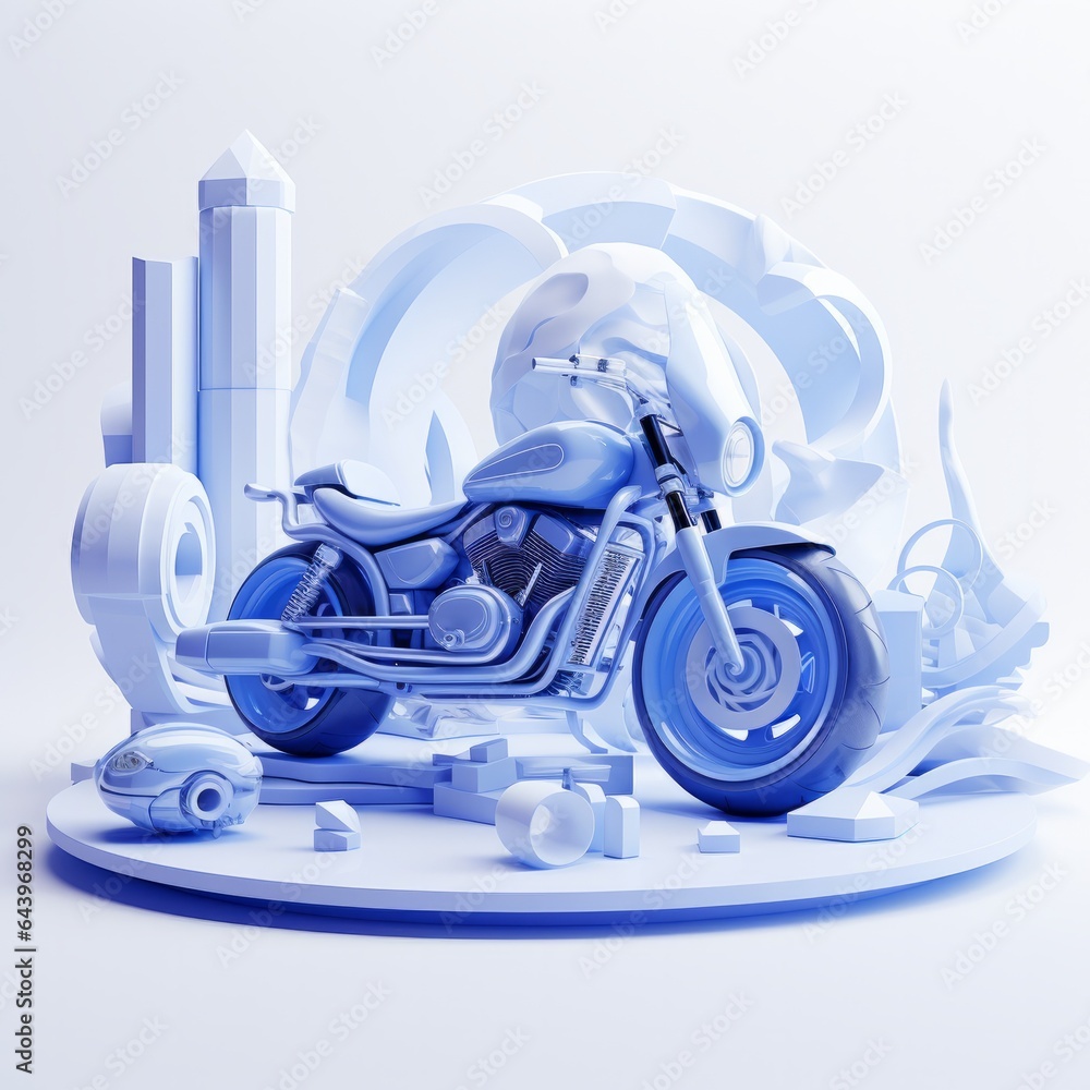 3D model a blue modern bike with glossiness material, isometric ...