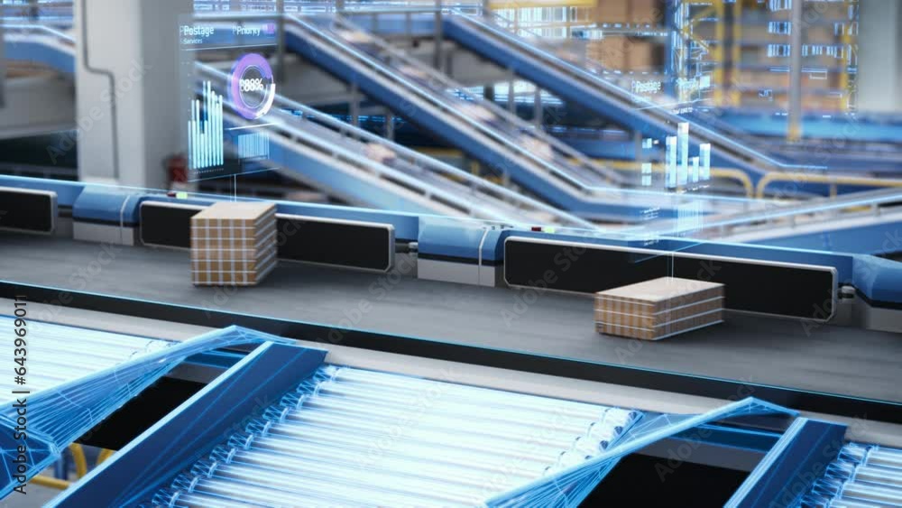 Parcels, Boxes and Packages Transported on a Conveyor in a Logistics ...