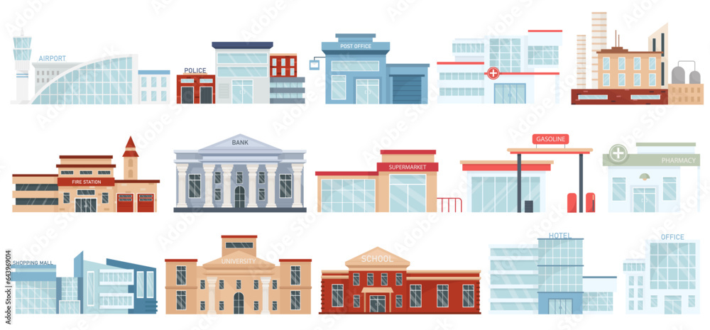 Municipal city building, education house, urban government architecture ...