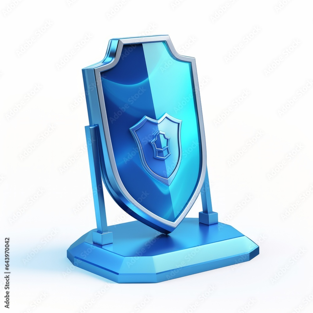 3D model a blue modern shield standing on top, isometric illustration ...
