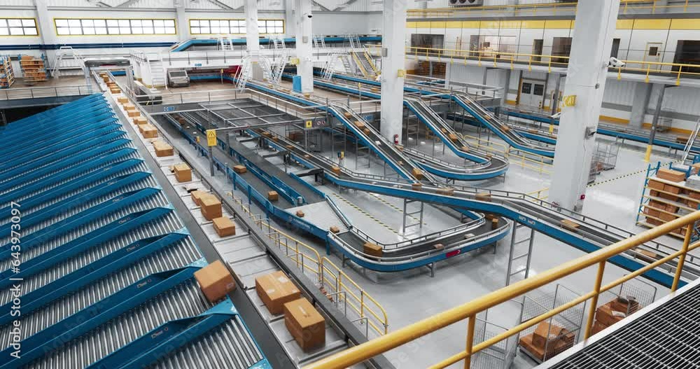 Establishing Shot: Modern Delivery Logistics Center with Operational ...