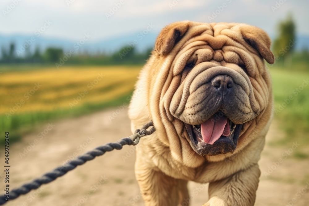 Close-up portrait photography of a smiling chinese shar pei dog ...