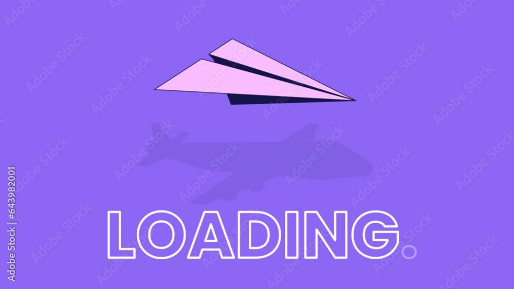 Flying paper airplane casting shadow line 2D loading animation. Paper ...