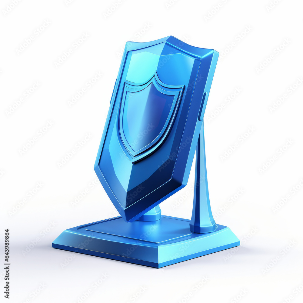 3D model a blue modern shield standing on top, isometric illustration ...