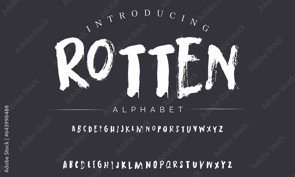 Rotten Lettering font isolated on black background. Texture alphabet in ...