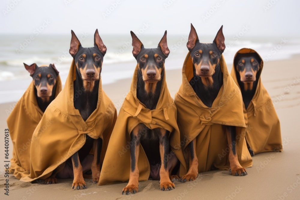 Group portrait photography of a happy doberman pinscher scratching ...