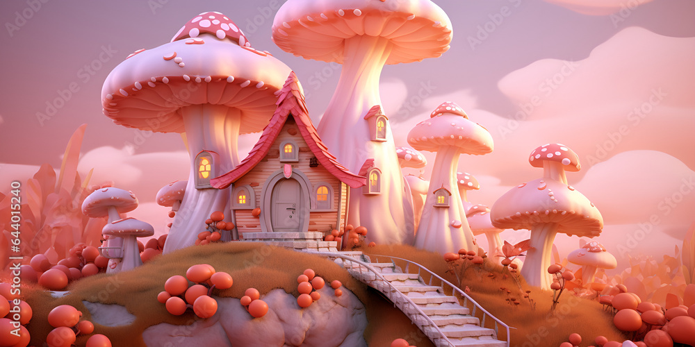 Mushroom World 3d Animation Background,Premium AI Image | Colorful ...