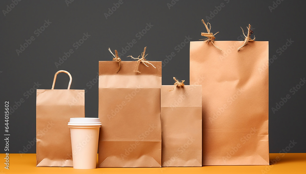 Blank template junk food packaging. Flat lay mockup paper bags for ...