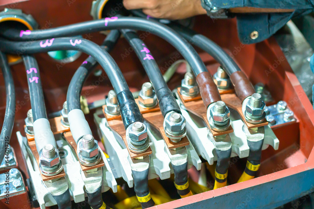 Electrical cables connecting with terminal of motor in cover box of ...