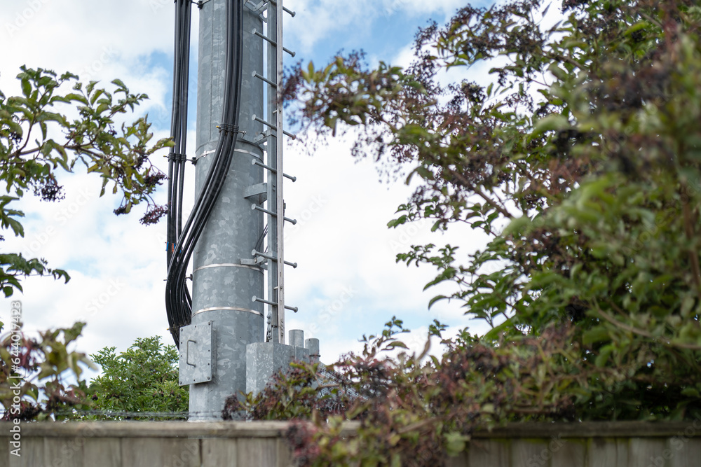 Shallow focus of the base of a newly installed 5G telecommunications ...