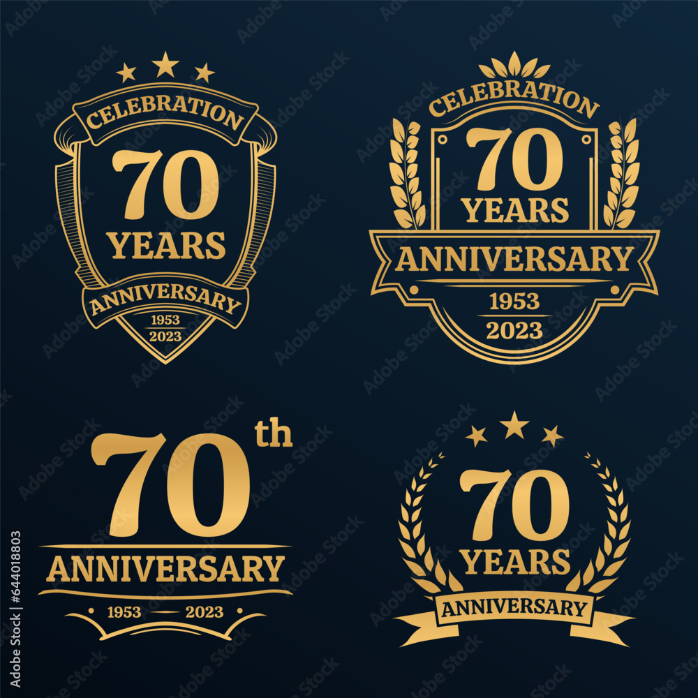 70 years anniversary icon or logo set. Vintage birthday banner design ...