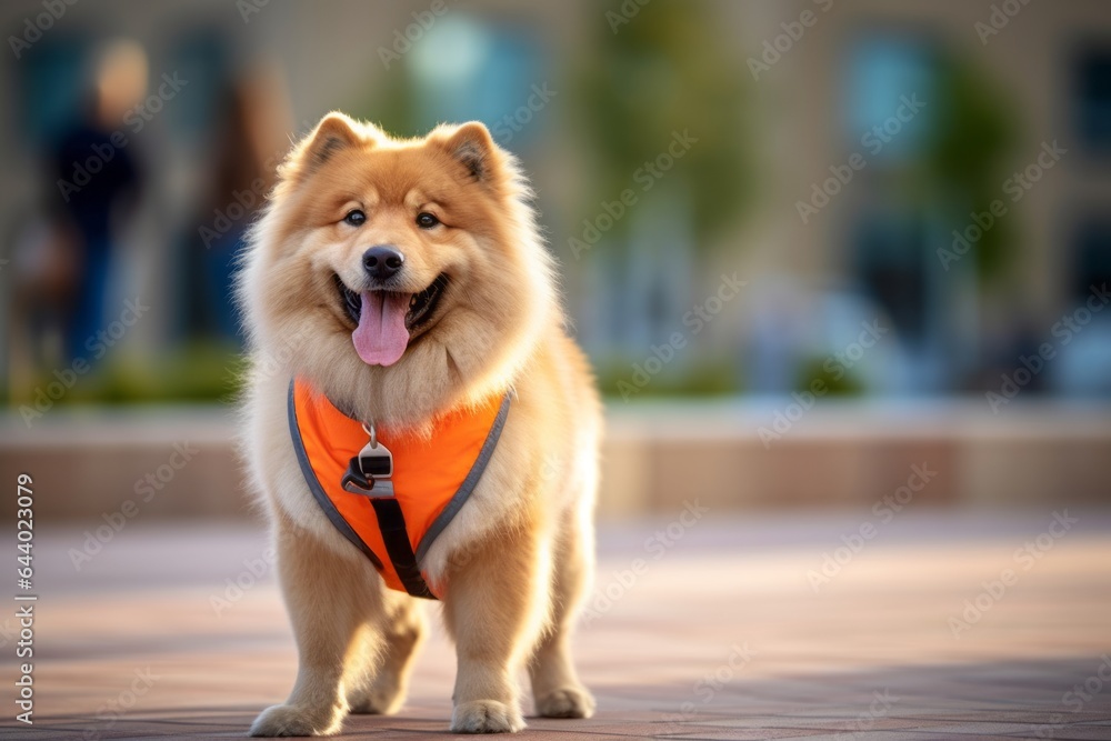 Medium shot portrait photography of a smiling chow chow dog tail ...