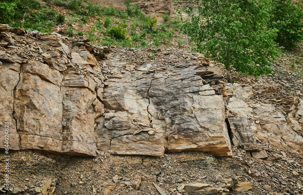 Layers of soil with groundwater. Details of earth layers in a clay pit ...